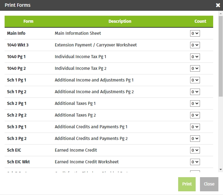 Print a single form (page)
